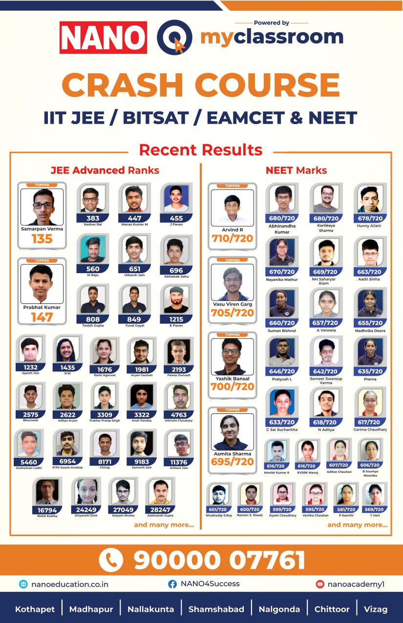 Crash Course for IIT JEE / BITSAT / EAMCET & NEET - IIT Coaching in Hyderabad - Nano IIT Academy