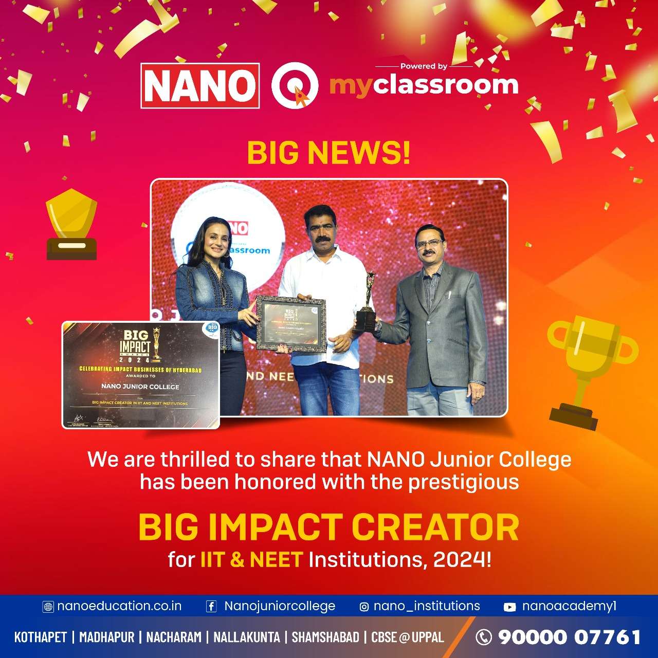 BIG IMPACT CREATOR for IIT & NEET 2024! - IIT Coaching in Hyderabad - Nano IIT Academy